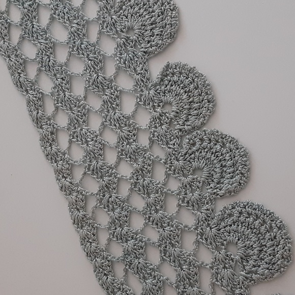 Other | Vintage Blue 3 Hand Crocheted Lace 9 Loop Round Tablecloth ...